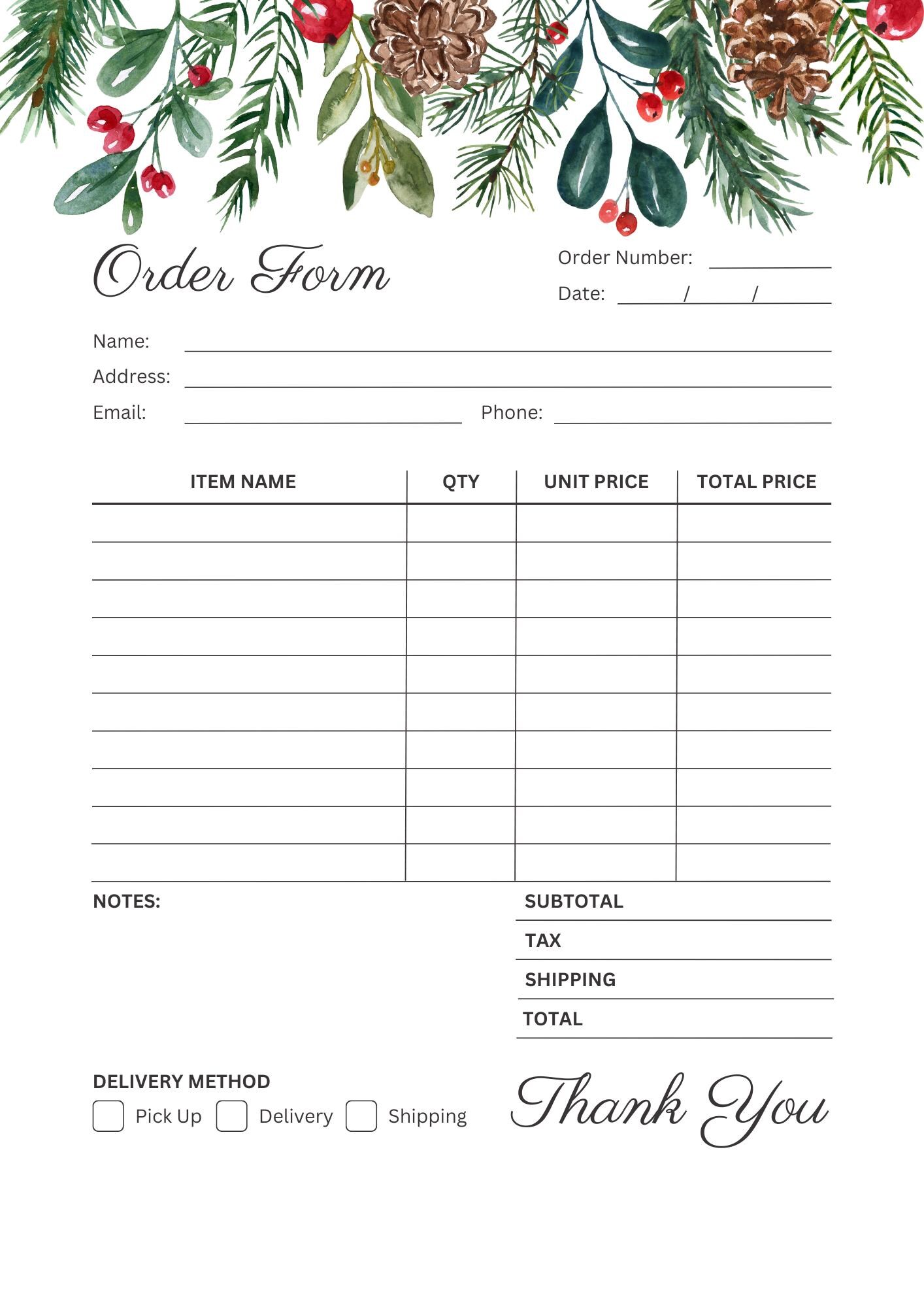 Order Forms, Small Business Order Forms, Christmas Order Forms, Holiday ...