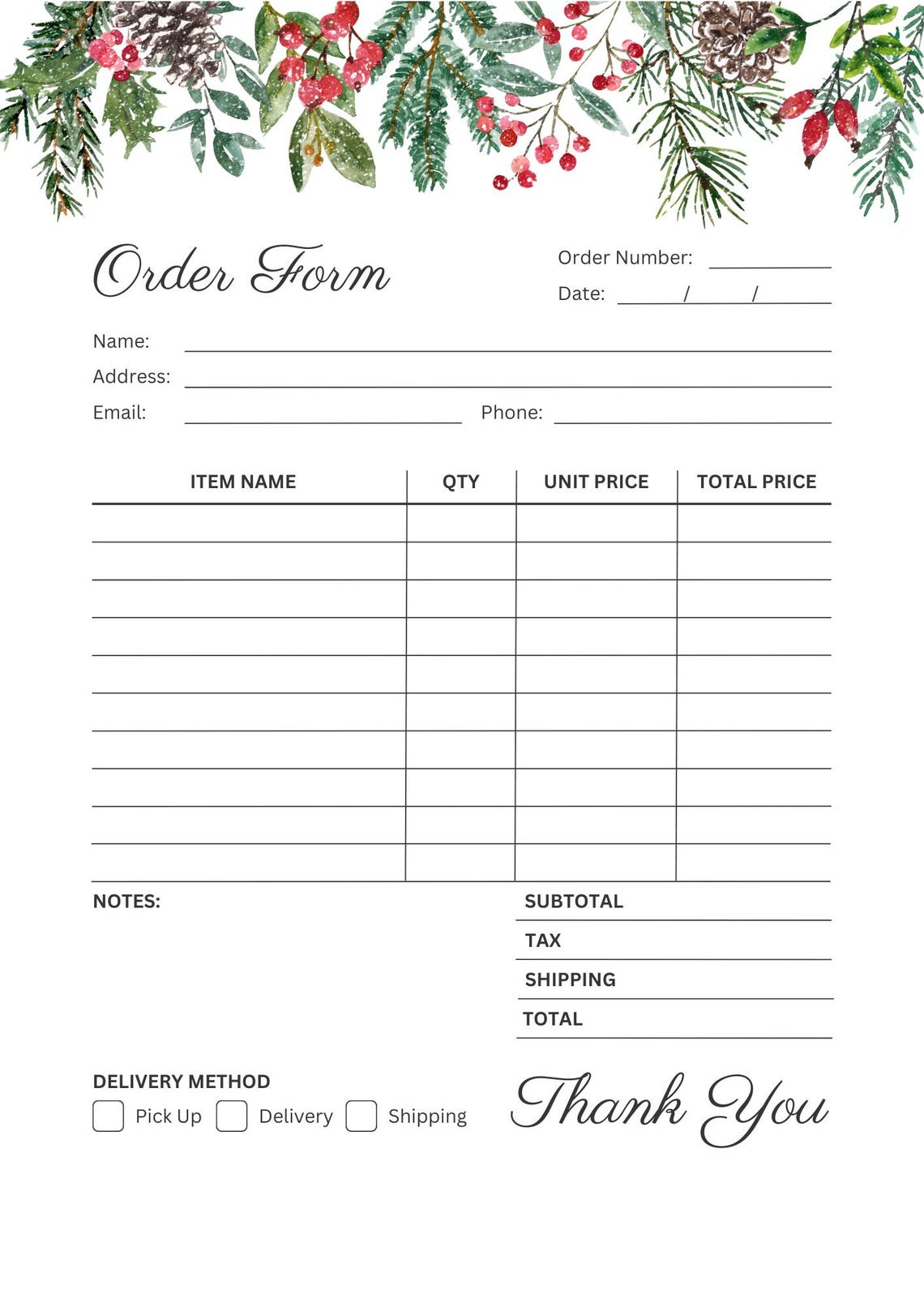 Order Forms, Small Business Order Forms, Christmas Order Forms, Holiday ...