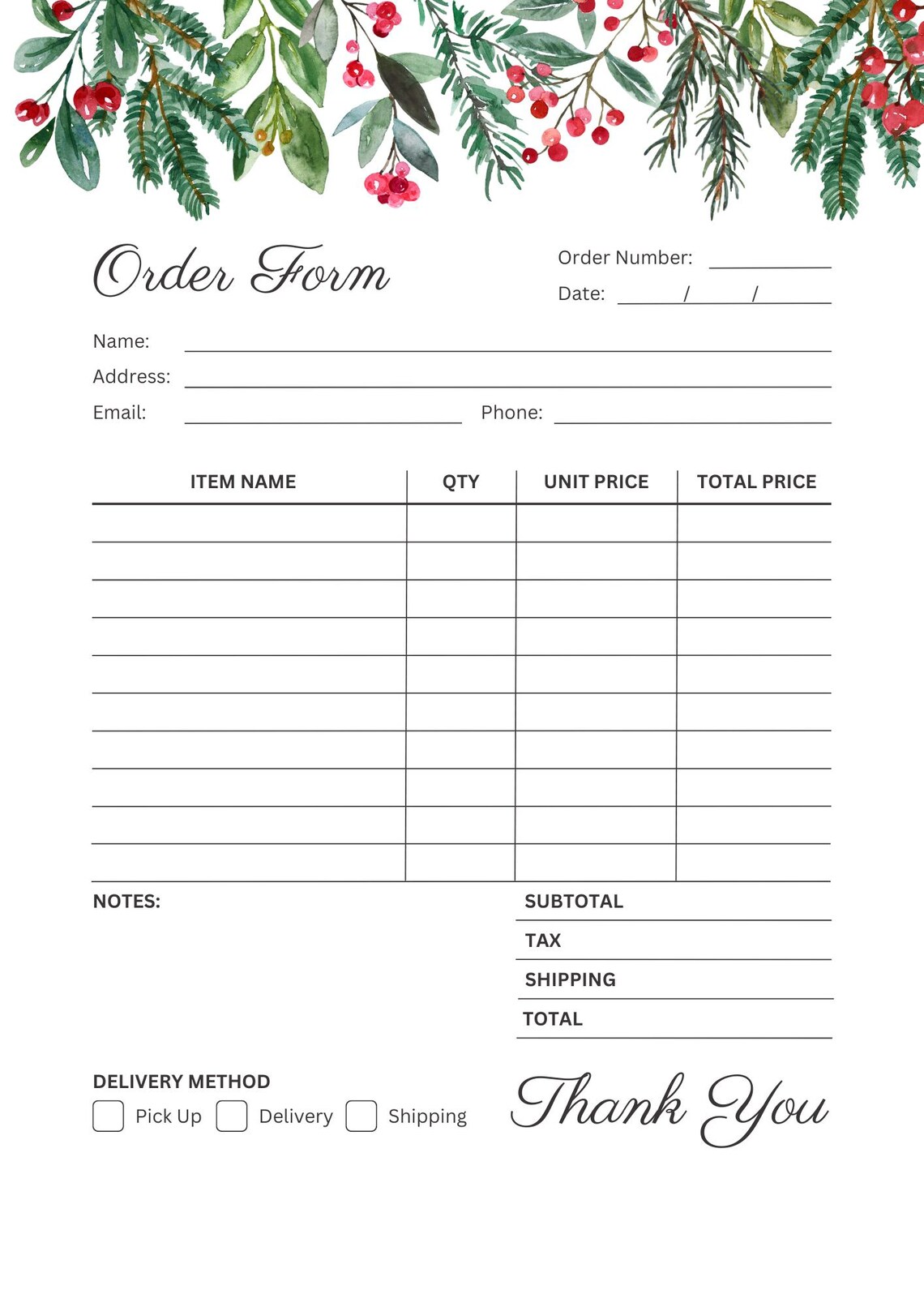 Order Forms, Small Business Order Forms, Christmas Order Forms, Holiday ...