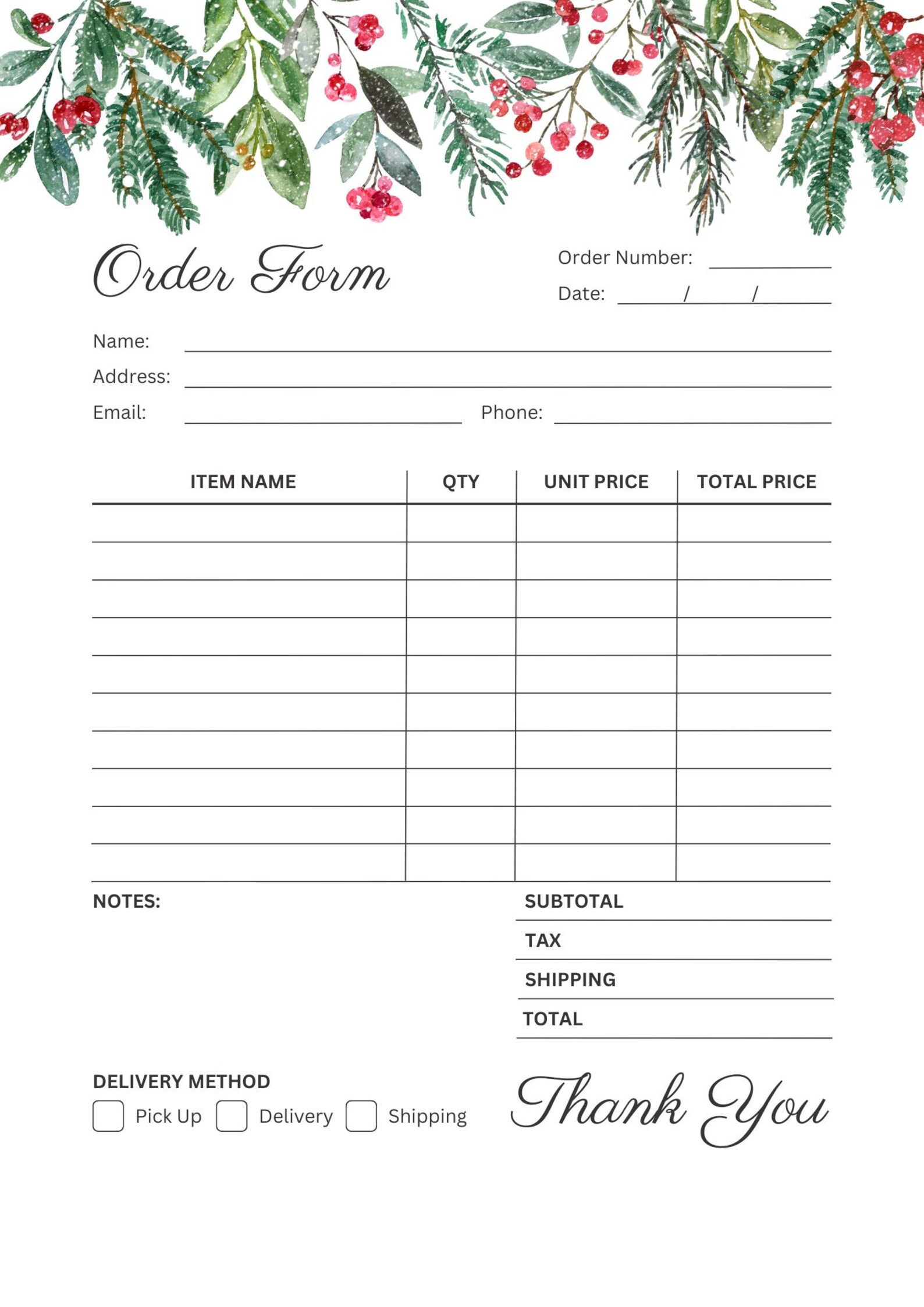 Order Forms, Small Business Order Forms, Christmas Order Forms, Holiday ...