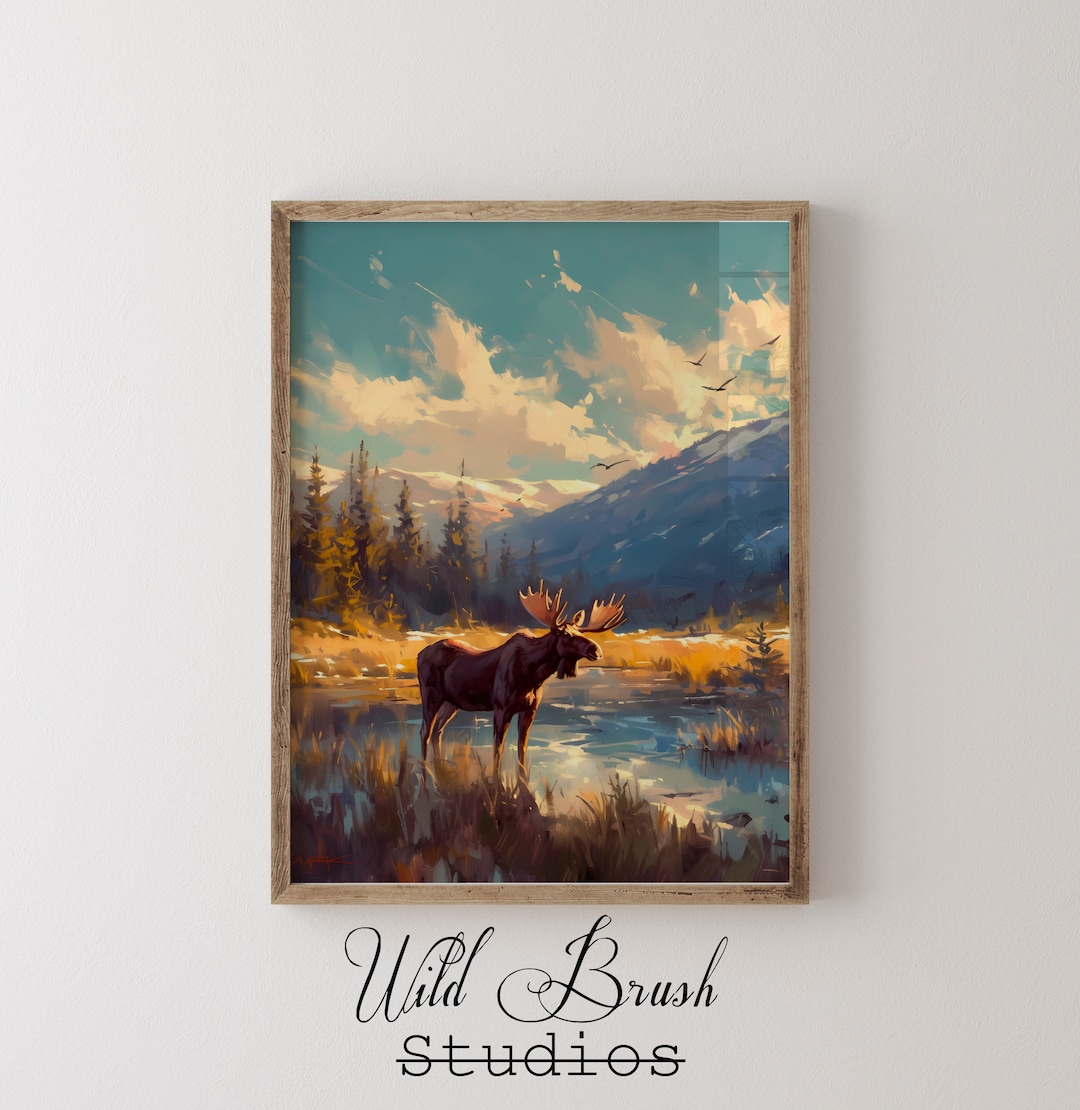 Moose Oil Painting Fine Art Print Colorful Wildlife Nature Animal ...