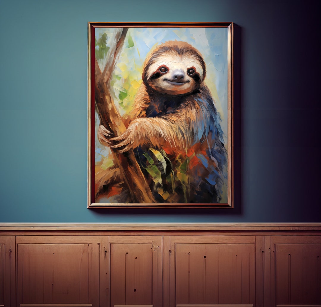 Sloth Acrylic Painting Fine Art Print Wildlife Nature Animal Wall Decor ...