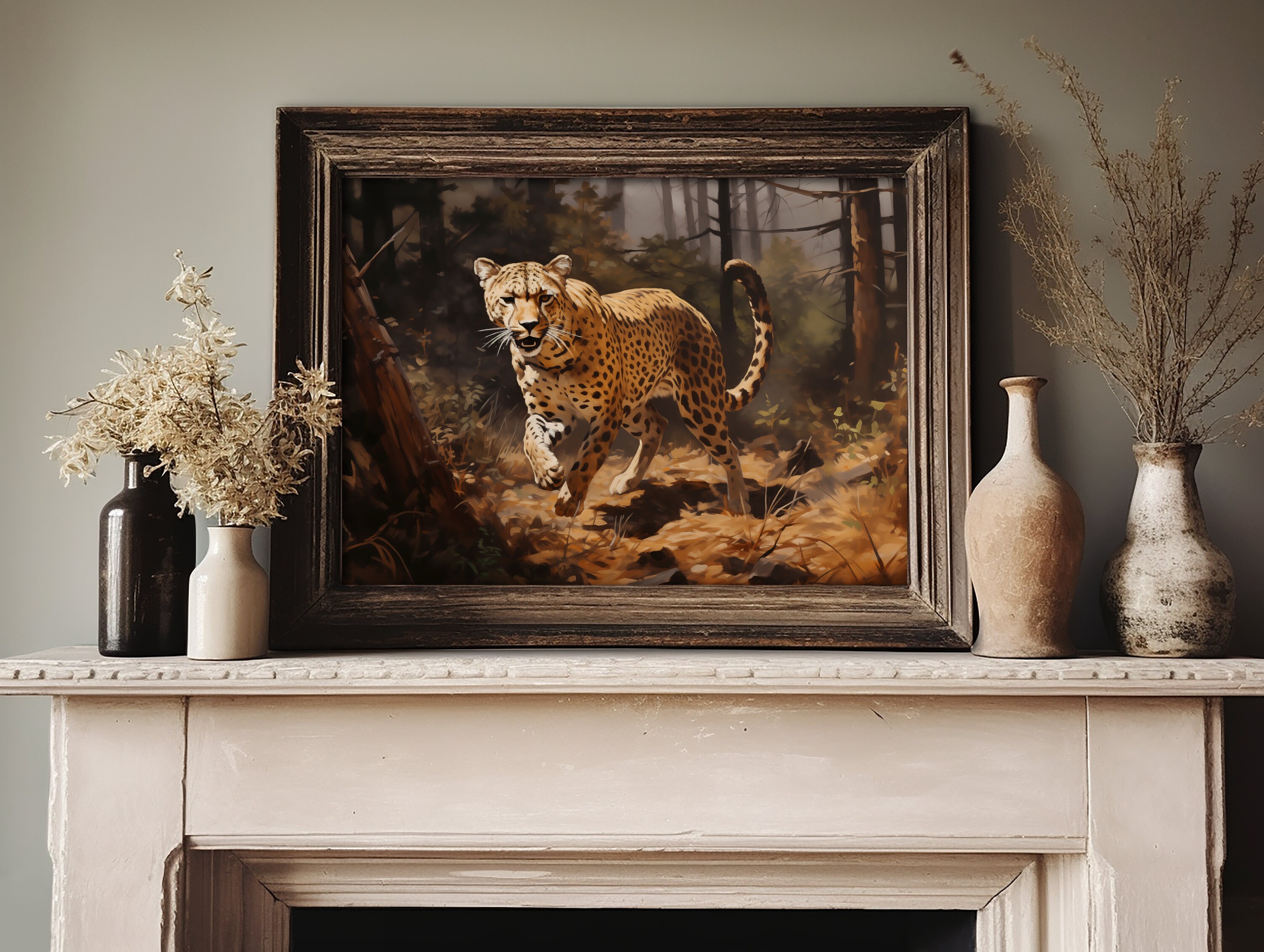 Cheetah Oil Painting Fine Art Print Wildlife Nature Animal Wall Decor ...