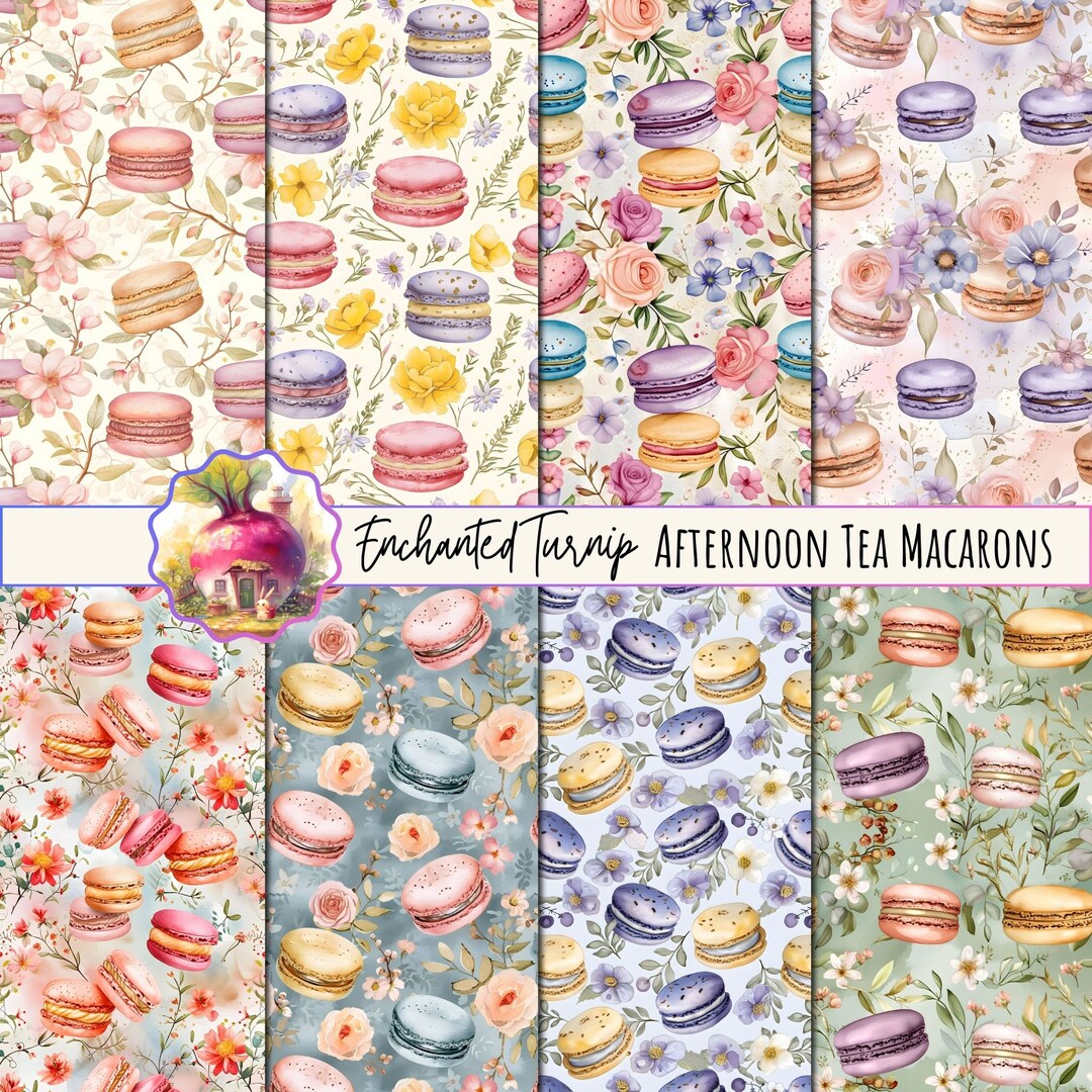 Afternoon Tea Macarons Digital Paper Pack Set of 8 Seamless Pattern ...