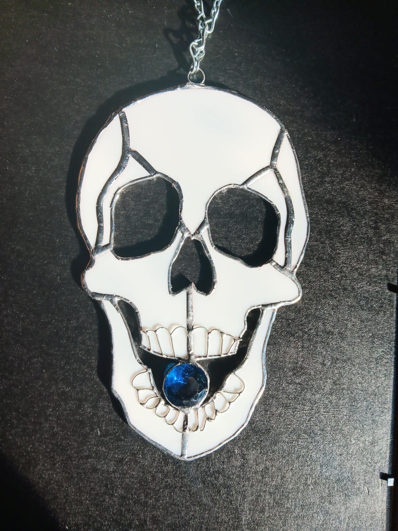 Stained Glass Skull Suncatcher: Gothic Skeleton With Gem - Etsy