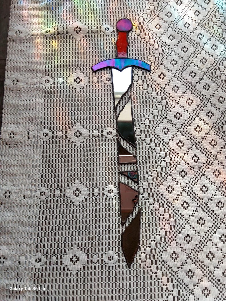 Stained Glass and Mirror Shattered Sword, Handmade Wall Decor With ...