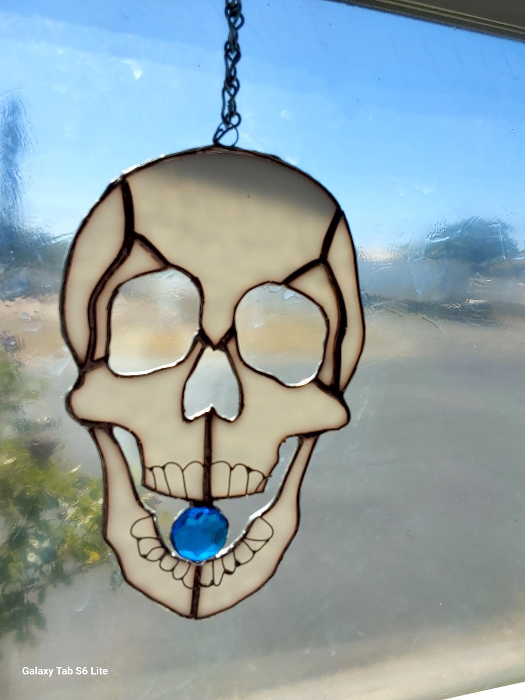 Stained Glass Skull Suncatcher With Gem in Mouth Customizable Gem ...