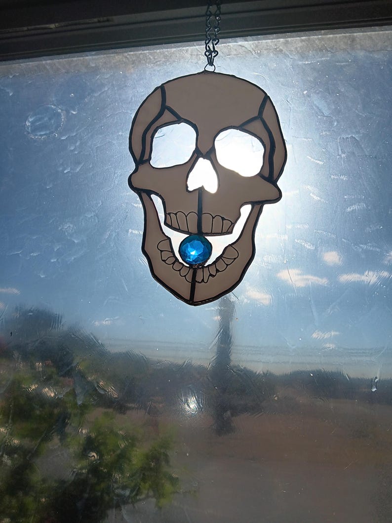 Stained Glass Skull Suncatcher: Gothic Skeleton With Gem - Etsy
