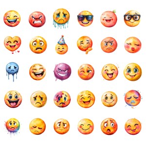 Watercolor Emoji Clipart Bundle, Face Expressions Clipart, Emoji ...