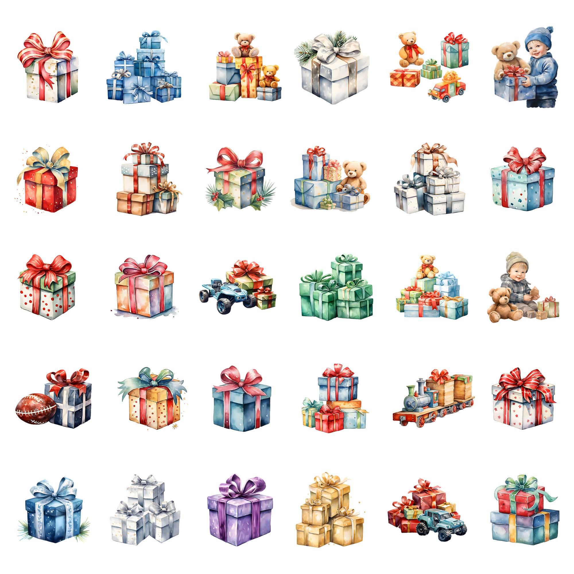 Watercolor Christmas Gifts Clipart Bundle, Wrapped Presents Clipart ...