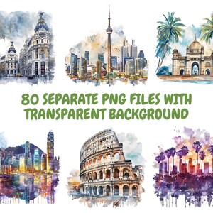 Watercolor Famous Cities Clipart Bundle, Popular Landmarks Clipart ...