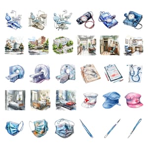 Watercolor Medical Clipart Bundle, Hospital Medicine Clipart ...