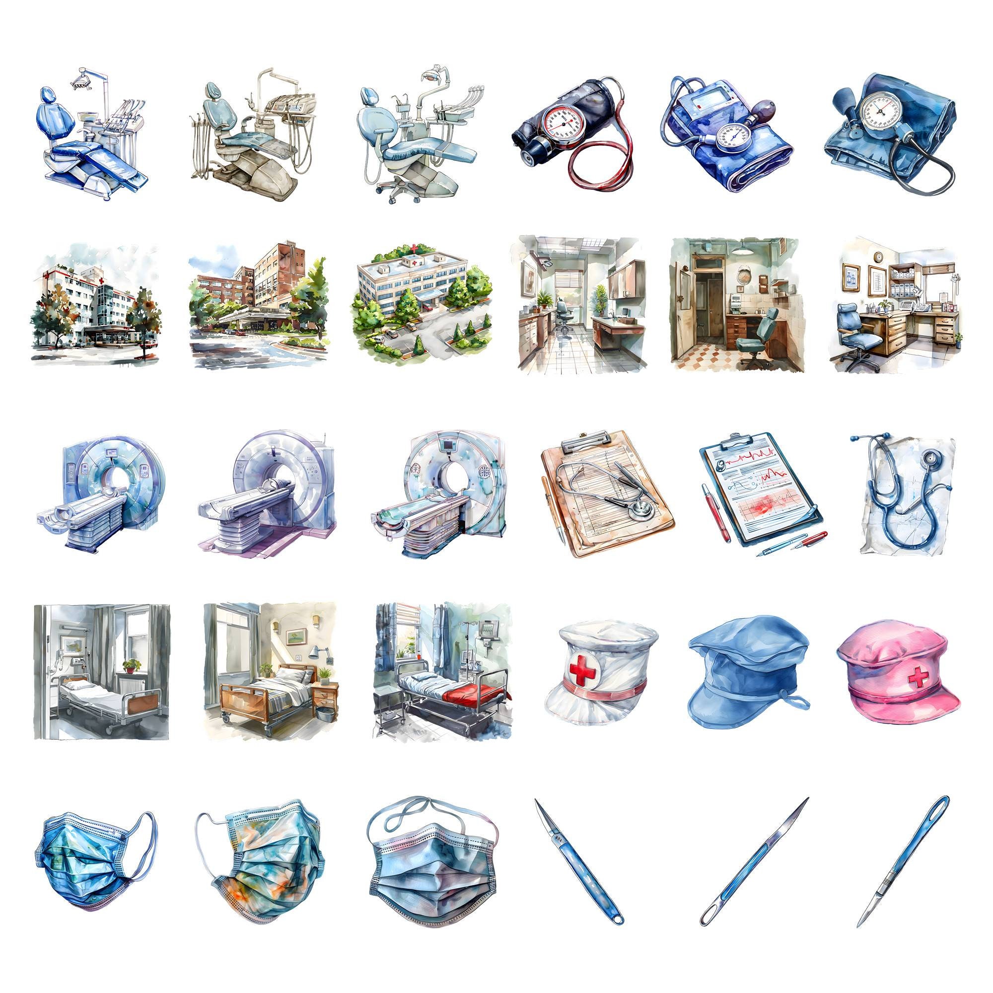 Watercolor Medical Clipart Bundle, Hospital Medicine Clipart ...