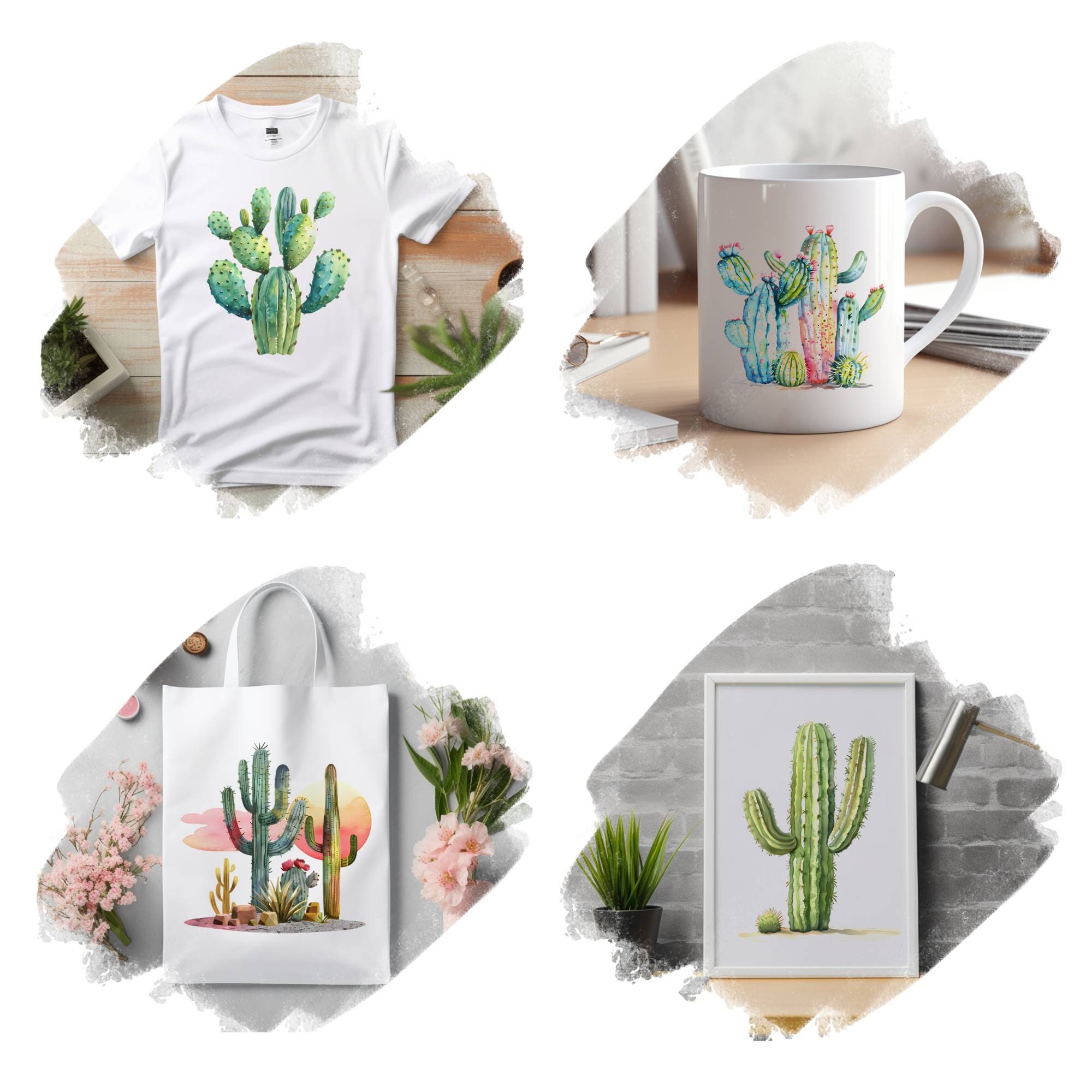 Watercolor Cactus Clipart Bundle, Desert Cactus Clipart, Cacti ...