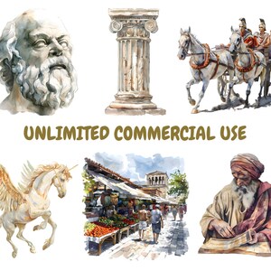 Watercolor Ancient Greece Clipart Bundle, Greek Mythology Clipart ...