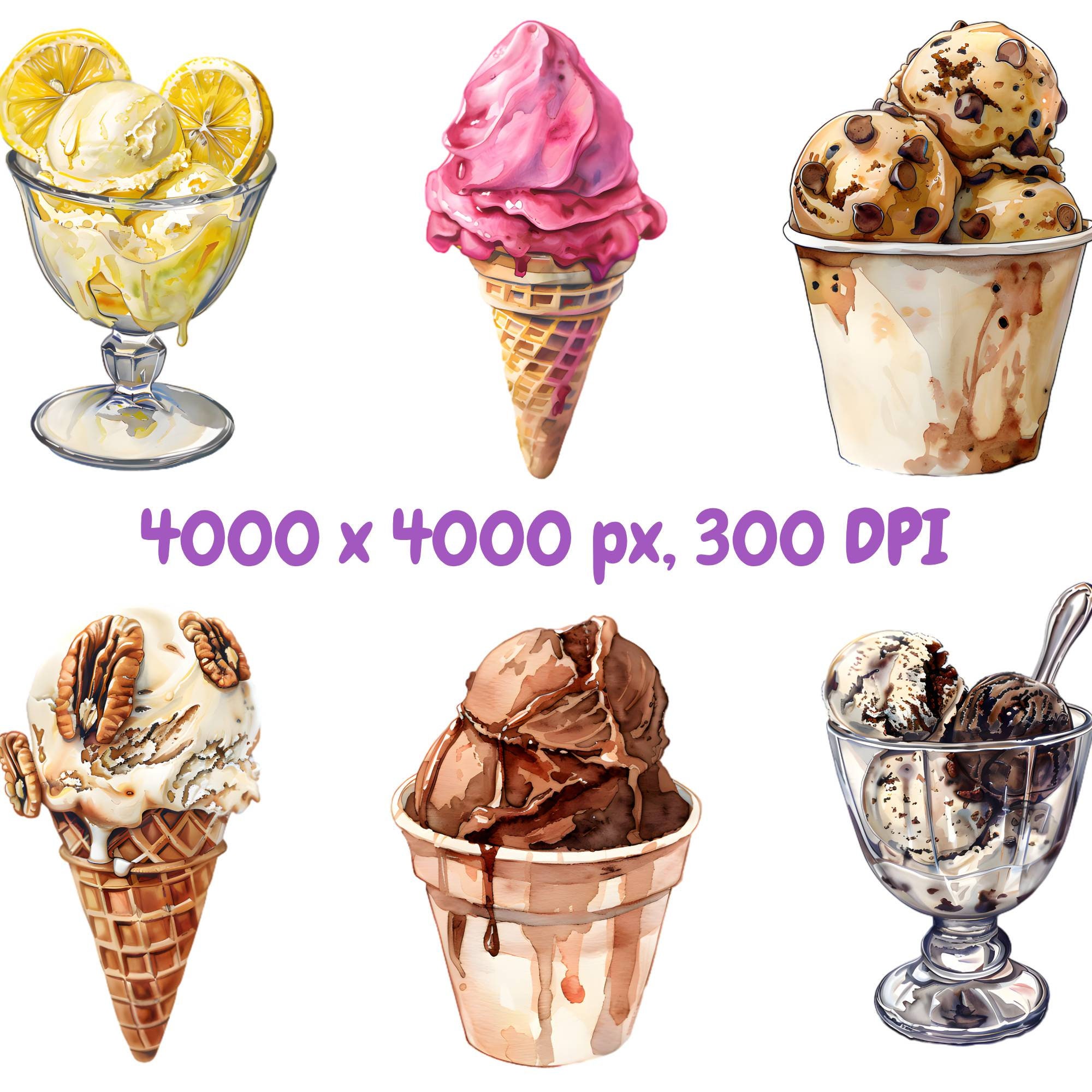 Watercolor Ice Cream Clipart Bundle, Summer Treats Clipart, Desserts ...