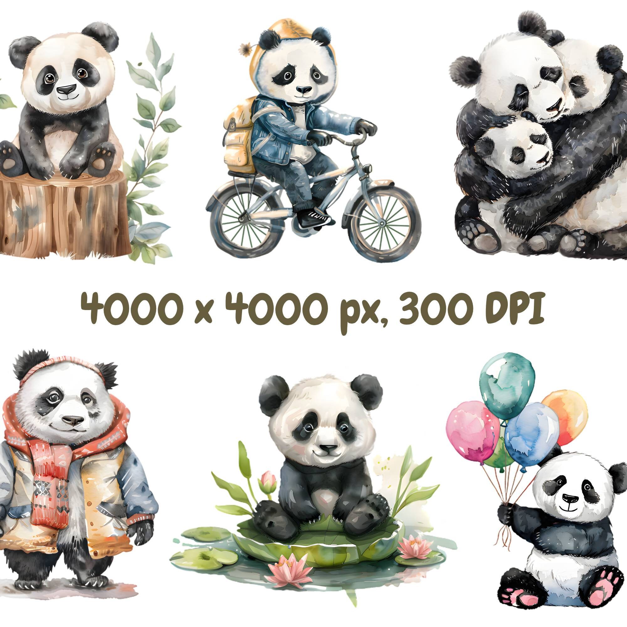 Watercolor Cute Pandas Clipart Bundle, Adorable Panda Clipart, Panda ...