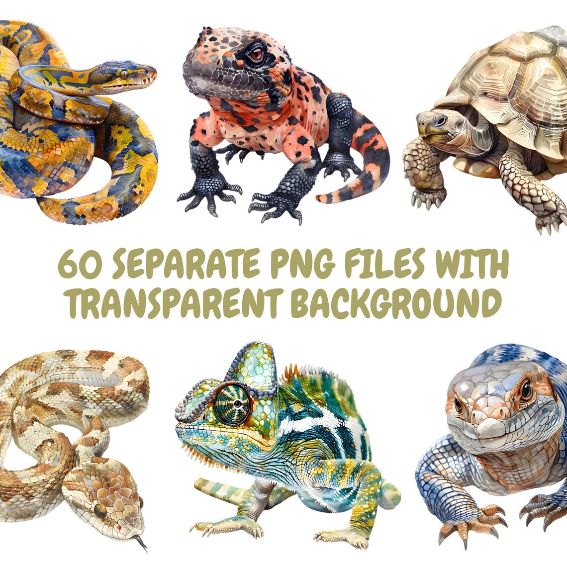 Watercolor Reptiles Clipart Bundle, Exotic Animals Clipart, Lizard ...