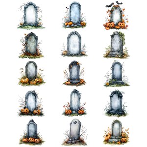 Watercolor Tombstone Clipart Bundle, Spooky Gravestones Clipart ...