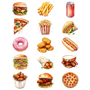 Watercolor Fast Food Clipart Bundle, Junk Food Clipart, Pizza ...