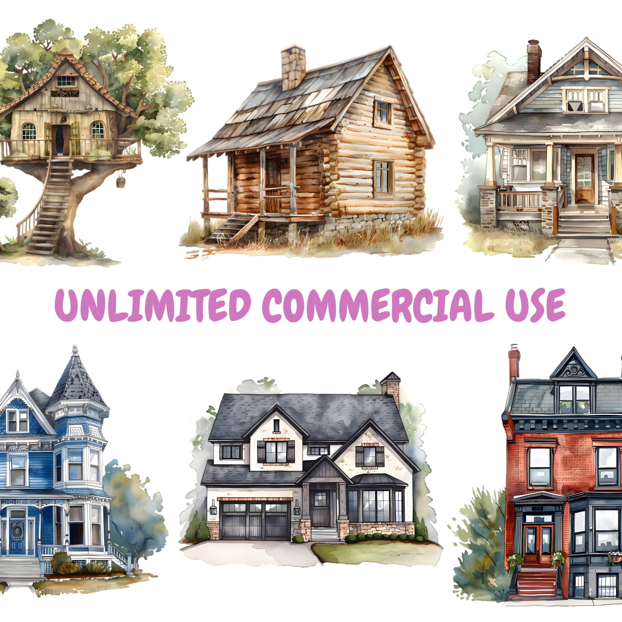 Watercolor Houses Clipart Bundle, Cottagecore Building Clipart, House ...