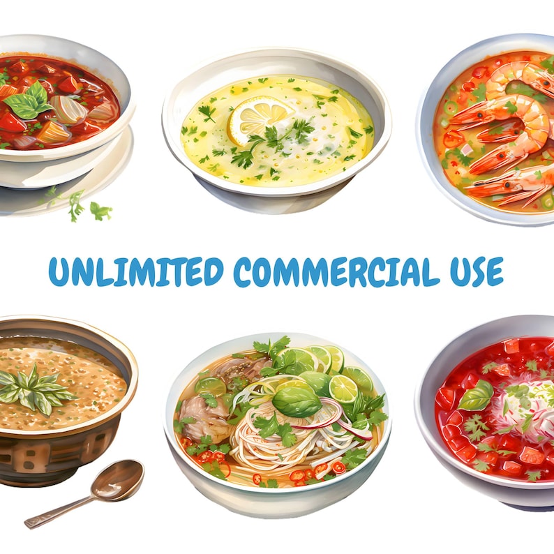 Watercolor Soups Clipart Bundle, Ramen Bowl Clipart, Soup Illustrations ...
