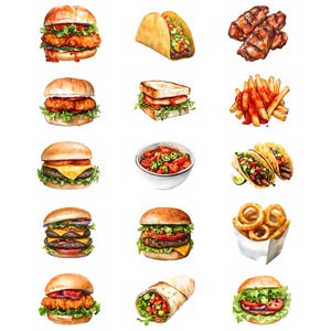 Watercolor Fast Food Clipart Bundle, Junk Food Clipart, Pizza ...