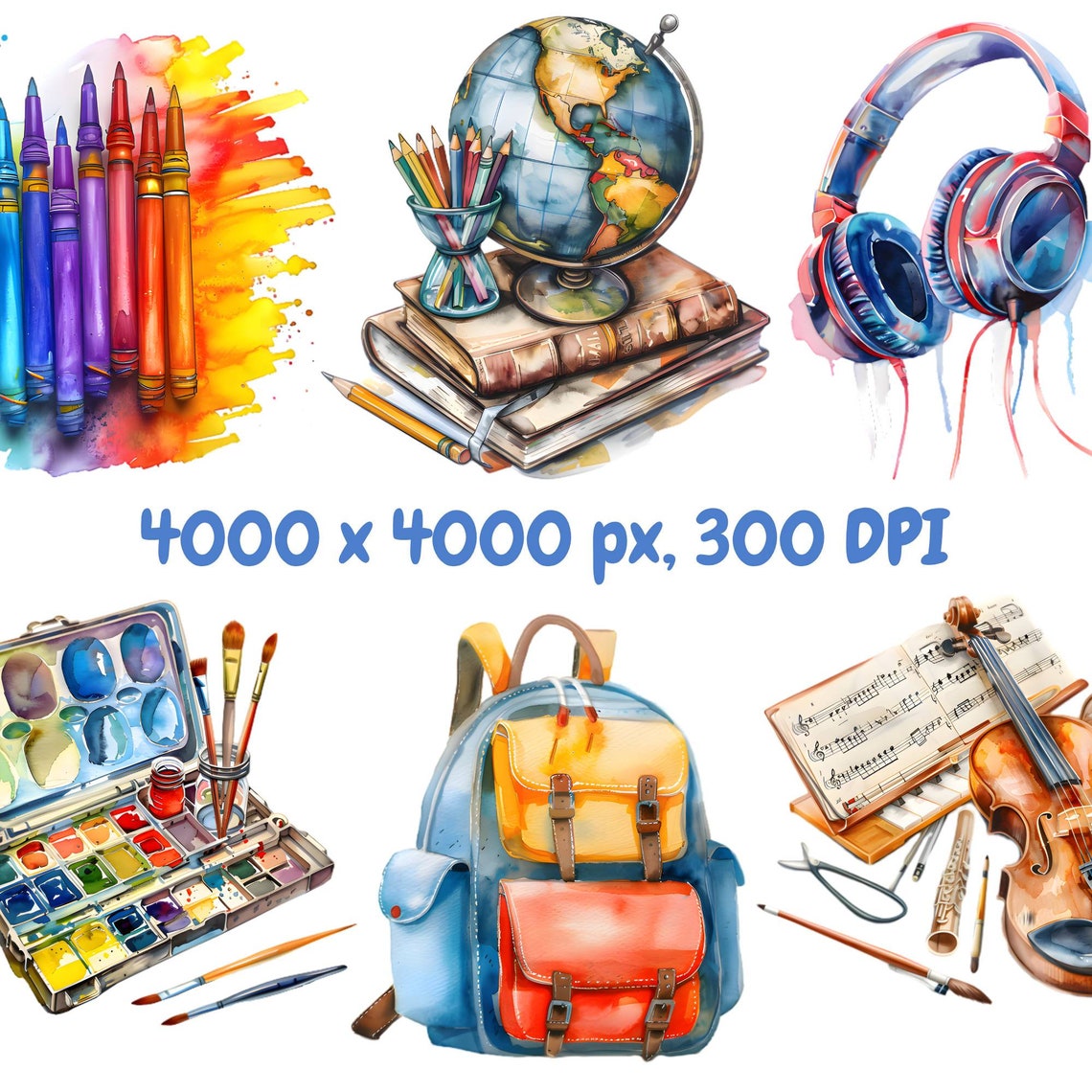 Watercolor School Supplies Clipart Bundle, School Supply Clipart ...