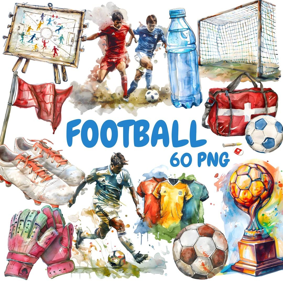 Watercolor Football Clipart Bundle, Soccer Match Clipart, Football ...
