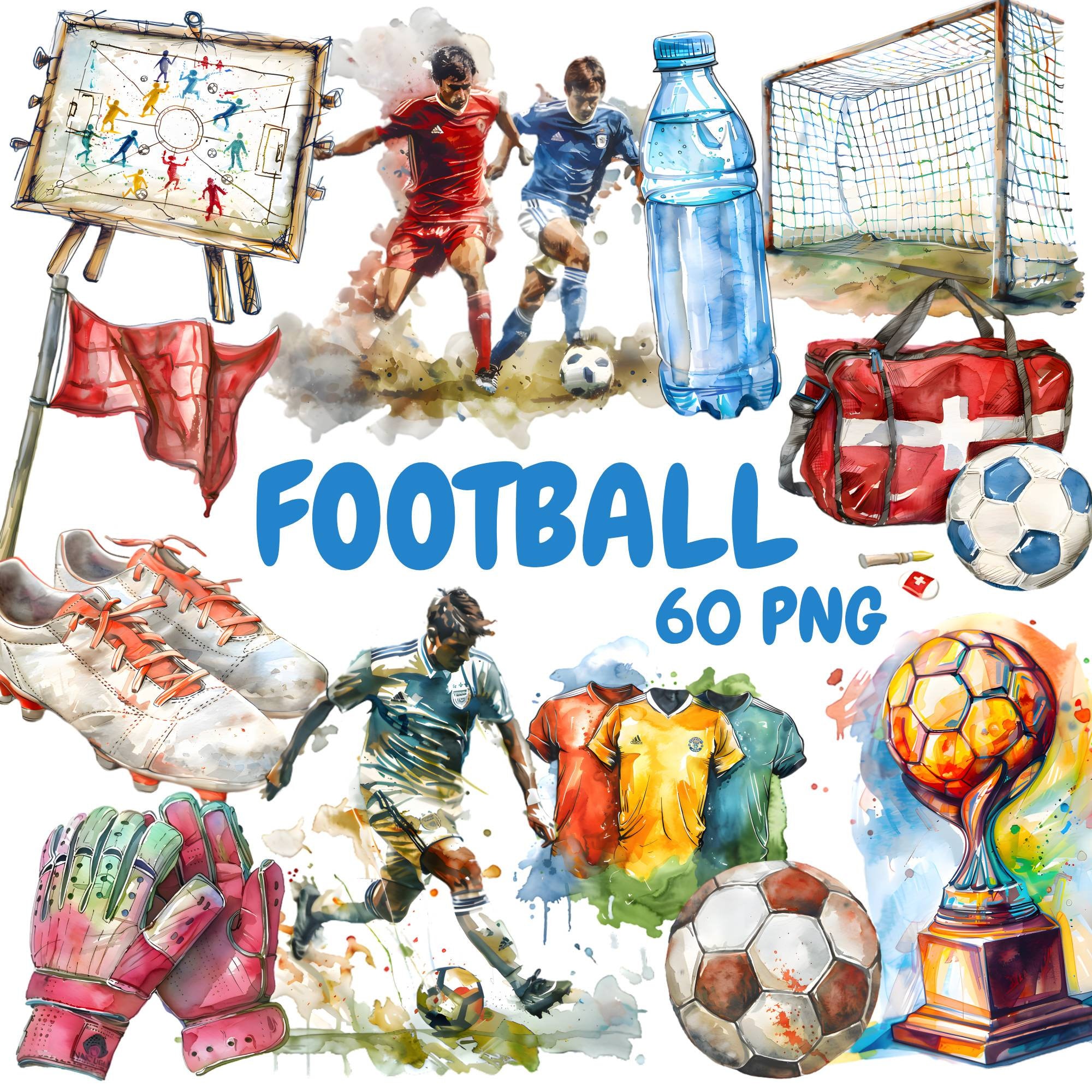 Watercolor Football Clipart Bundle, Soccer Match Clipart, Football ...