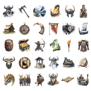 Watercolor Vikings Clipart Bundle, Nordic Viking Clipart, Knight ...