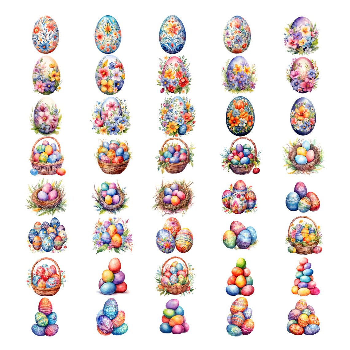 Watercolor Easter Eggs Clipart Bundle, Colorful Easter Egg PNG, Happy ...