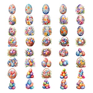 Watercolor Easter Eggs Clipart Bundle, Colorful Easter Egg PNG, Happy ...