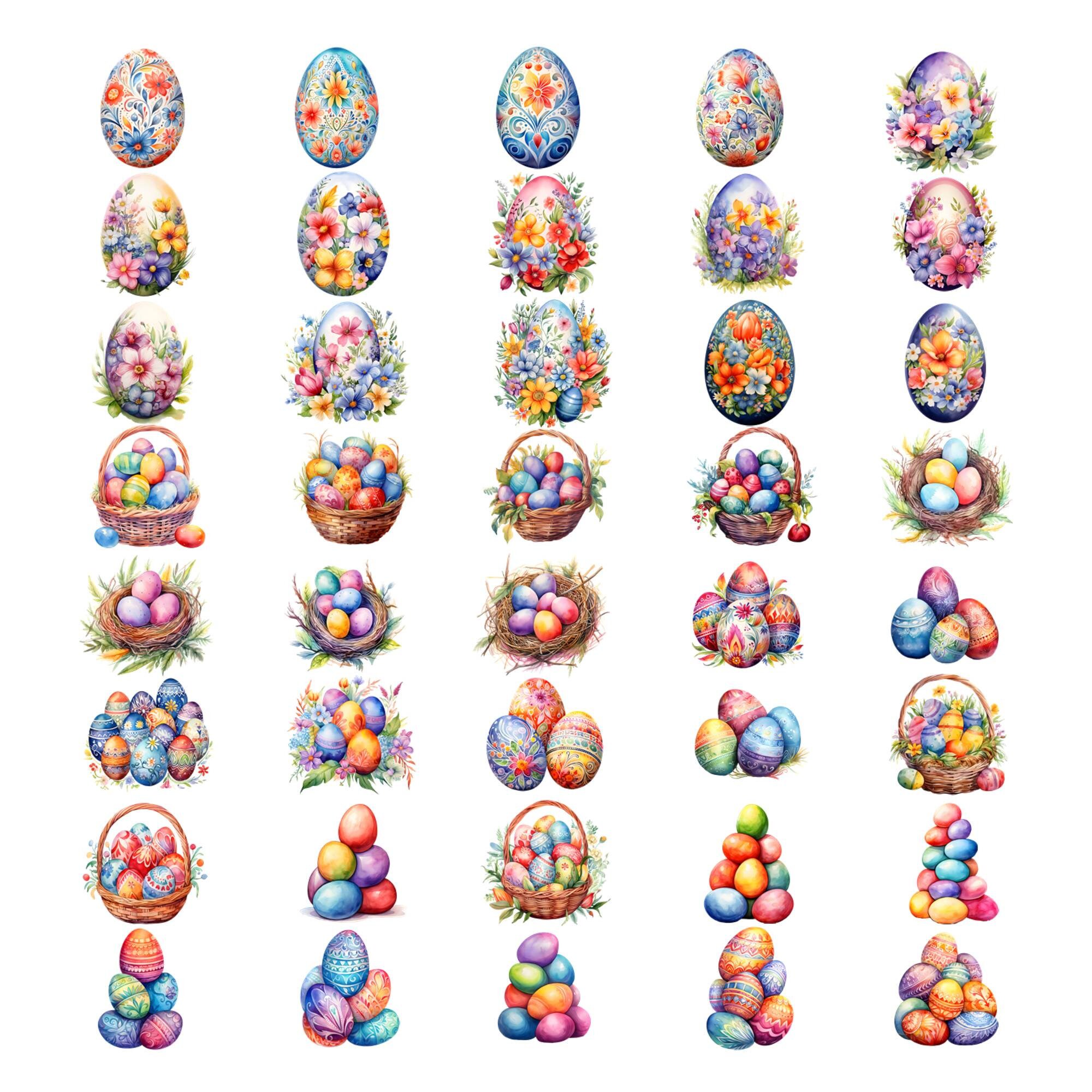 Watercolor Easter Eggs Clipart Bundle, Colorful Easter Egg PNG, Happy ...