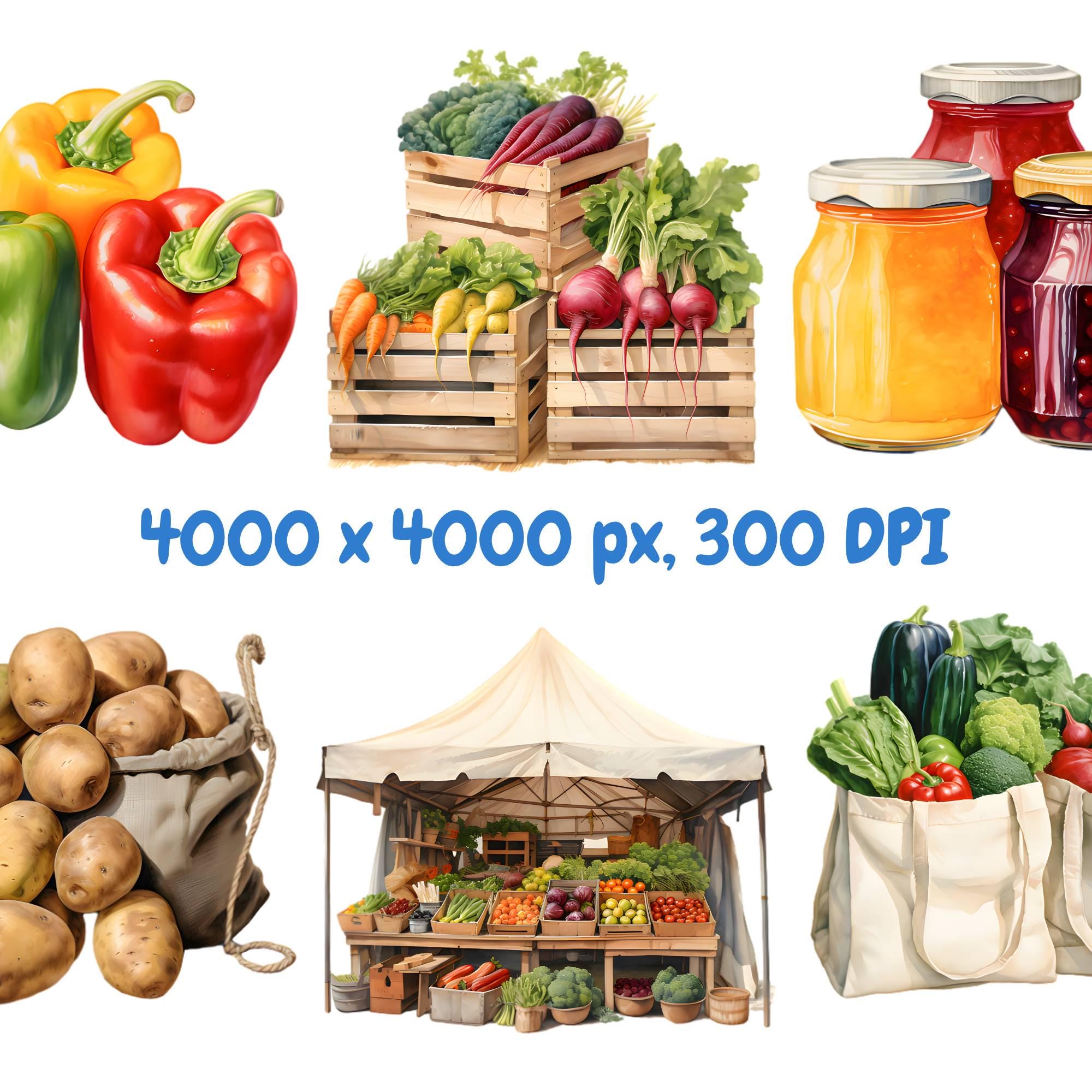 Watercolor Farmers Market Clipart Bundle, Farm Food Clipart, Vegetable ...