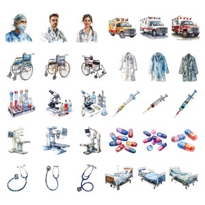 Watercolor Medical Clipart Bundle, Hospital Medicine Clipart ...