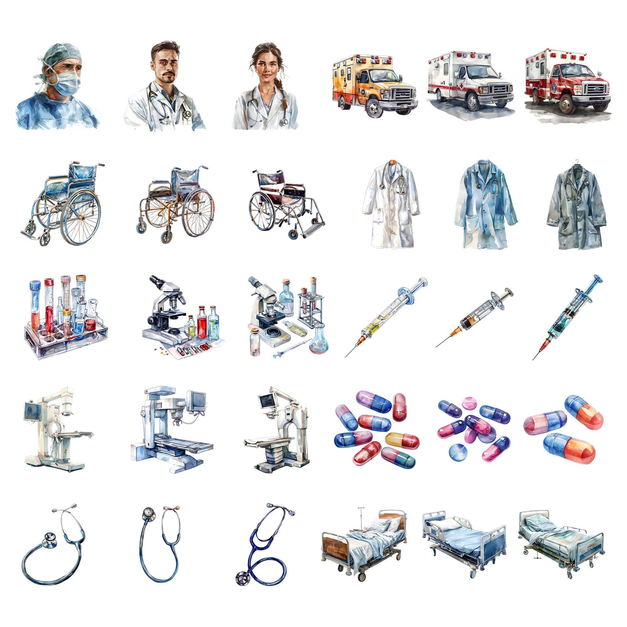 Watercolor Medical Clipart Bundle, Hospital Medicine Clipart ...