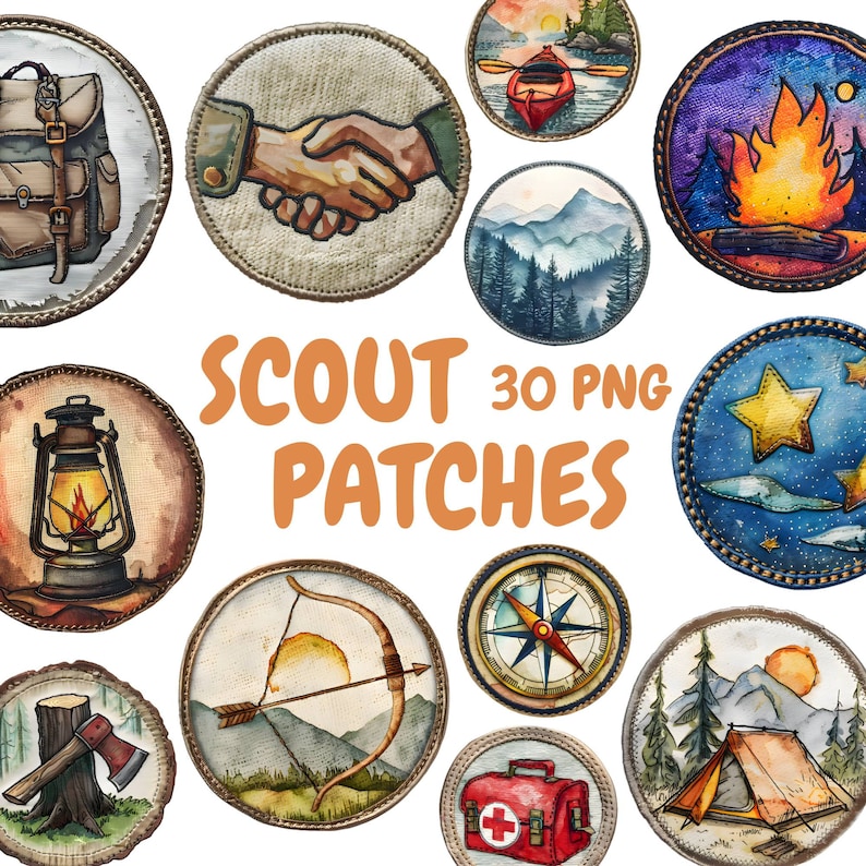 Watercolor Scout Patches Clipart Bundle, Scouts Badge Clipart, Scouting ...