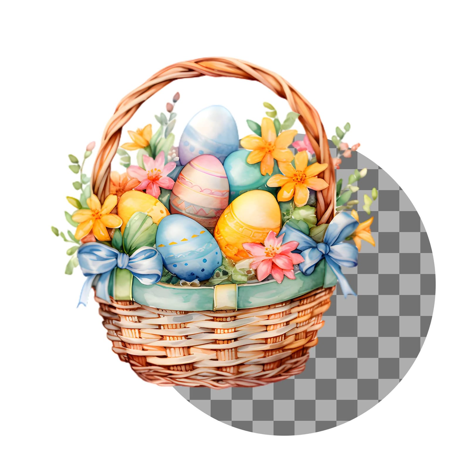 Watercolor Easter Basket Clipart Bundle, Easter Eggs Basket PNG, Happy ...
