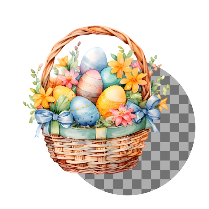 Watercolor Easter Basket Clipart Bundle, Easter Eggs Basket PNG, Happy ...