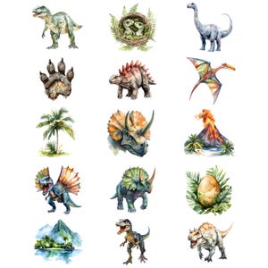 Watercolor Dinosaurs Clipart Bundle, Jurassic Dino Clipart, Prehistoric ...