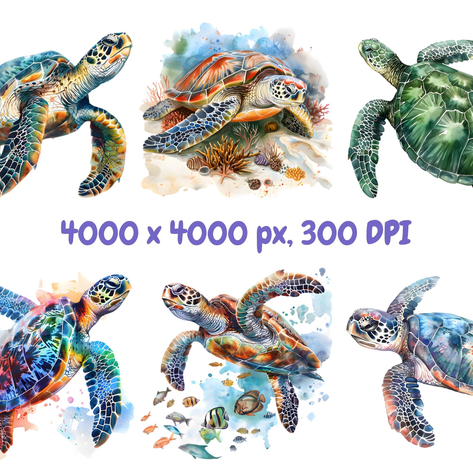 Watercolor Sea Turtles Clipart Bundle, Ocean Animals Clipart, Turtle ...
