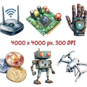 Watercolor Technology Clipart Bundle, Electronic Gadget Clipart ...
