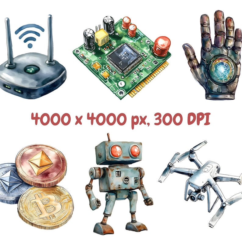 Watercolor Technology Clipart Bundle, Electronic Gadget Clipart ...