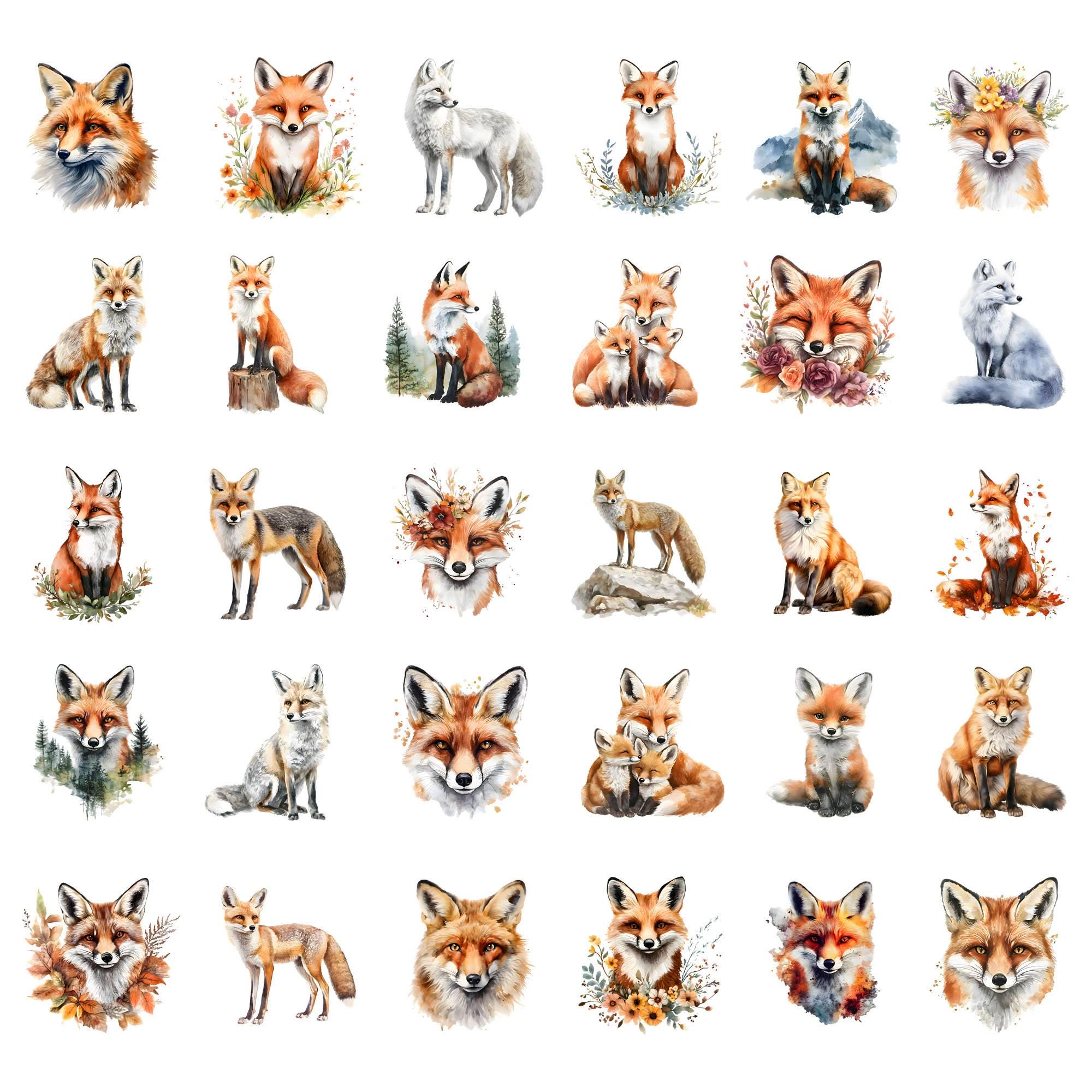 Watercolor Foxes Clipart Bundle, Woodland Animals Clipart, Fox ...