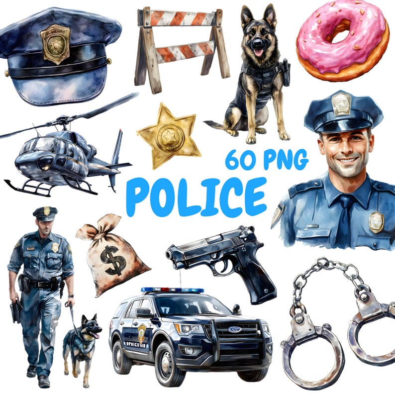 Watercolor Police Clipart Bundle, Law Enforcement Clipart, Security ...