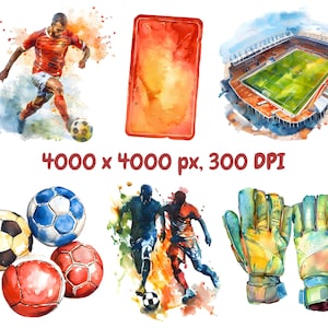 Watercolor Football Clipart Bundle, Soccer Match Clipart, Football ...