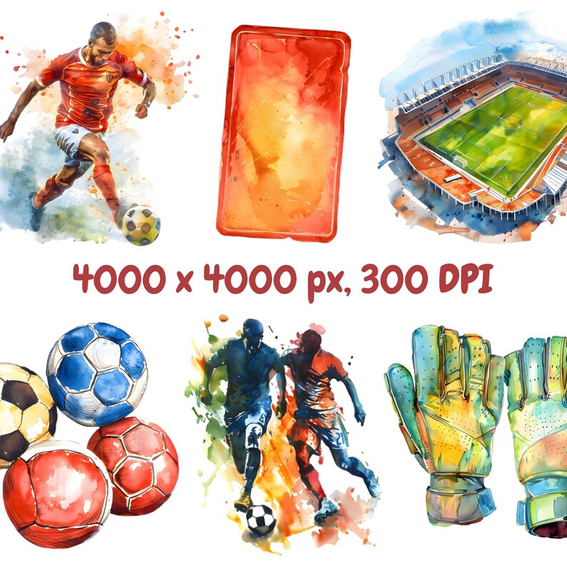 Watercolor Football Clipart Bundle, Soccer Match Clipart, Football ...