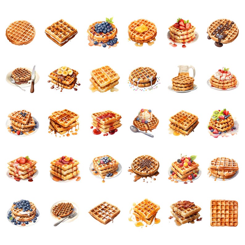 Watercolor Waffles Clipart Bundle, Breakfast Food Clipart, Dessert ...