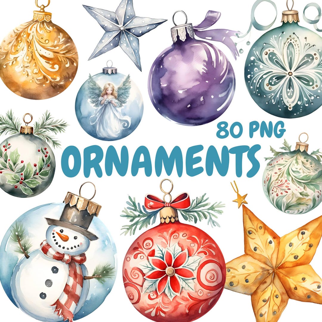 Watercolor Ornaments Clipart Bundle, Christmas Baubles Clipart, Xmas ...
